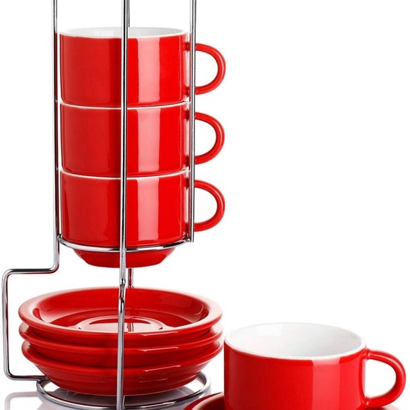 Kitchen | Porcelain Stackable Espresso Cups With Saucers And Metal ...